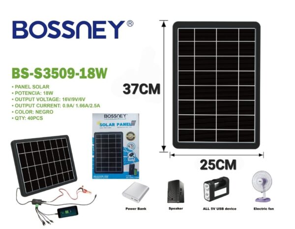 PANEL SOLAR CARGA DIRECTA BOSSNEY 18W | BIGSHOP