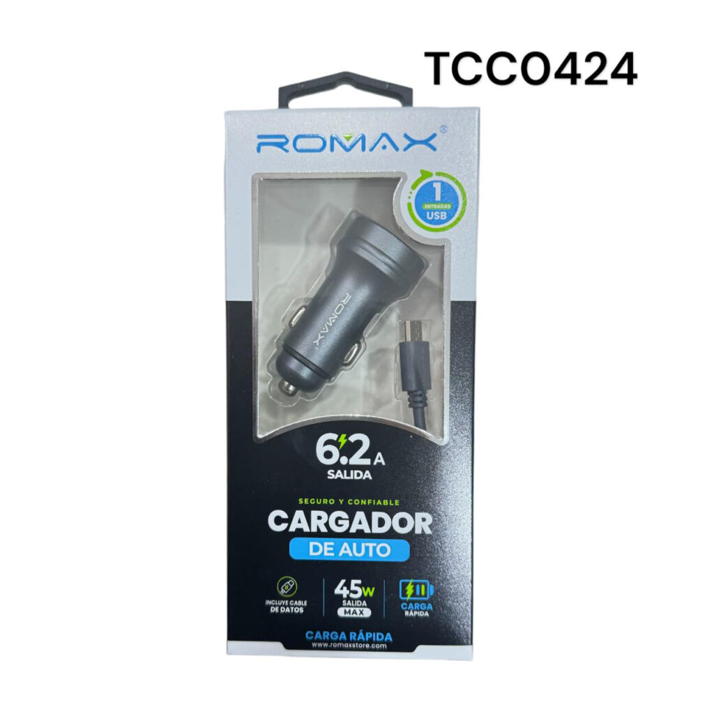 CARGADOR PARA AUTO 6.2A 45W CARGA RAPIDA ROMAX | BIGSHOP