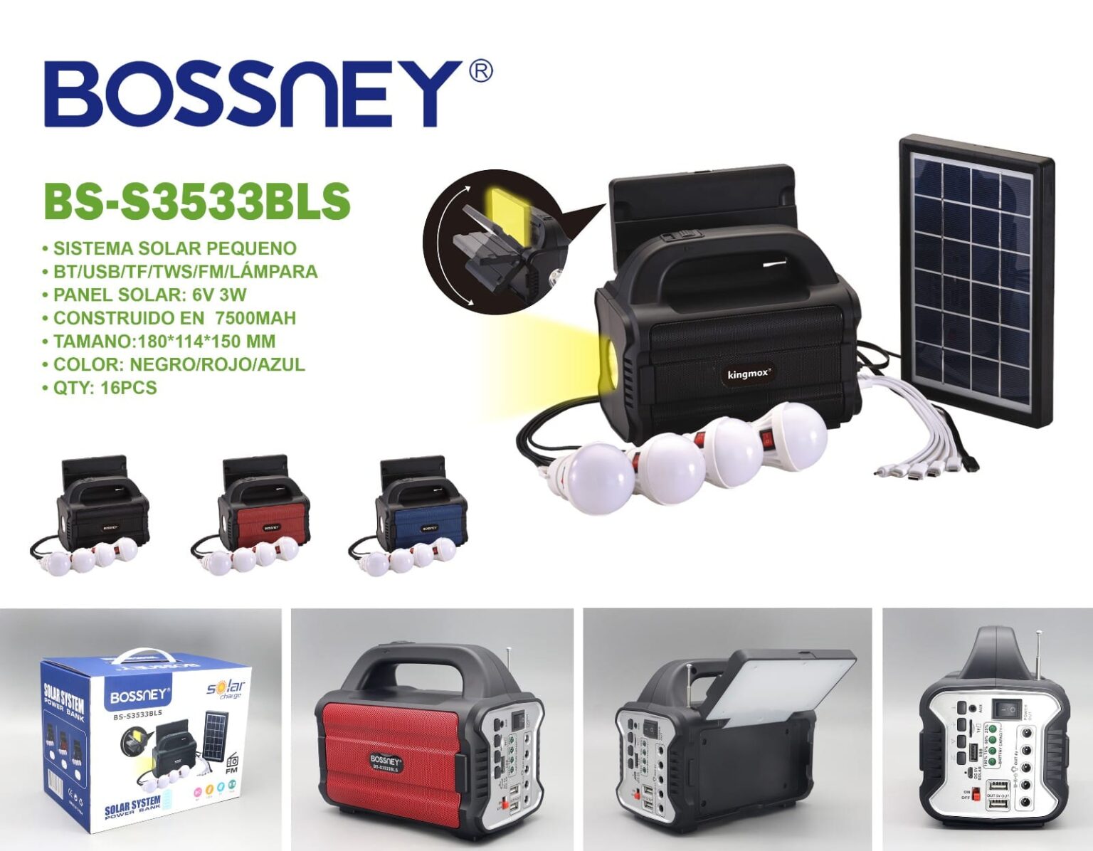 Kit panel Solar Portátil 4 Focos LED | BIGSHOP